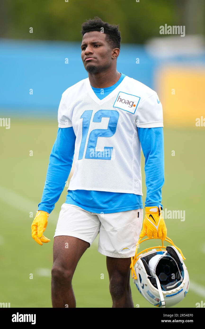 Los Angeles Chargers wide receiver Derius Davis (12) leaves the field ...