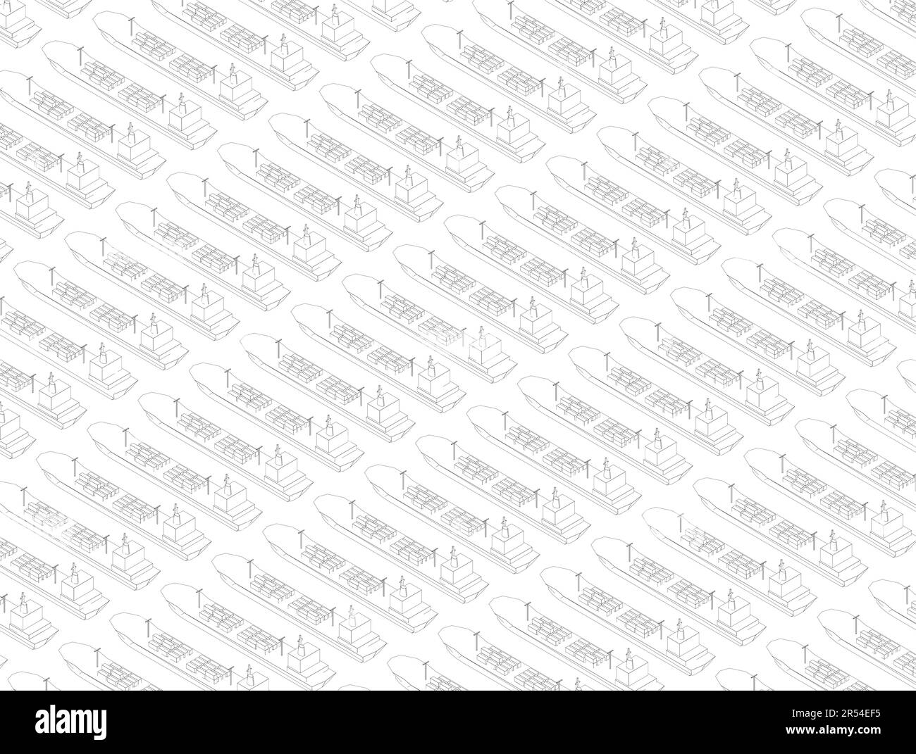 Background with the contours of many ships with containers from black lines isolated on a white ...