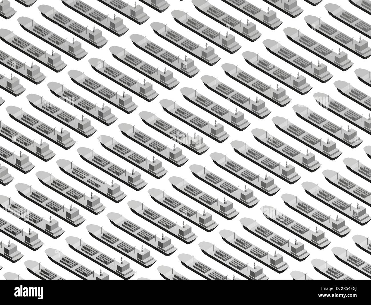 Background With Many Ships With Containers Isolated On White Background Isometric View 3d