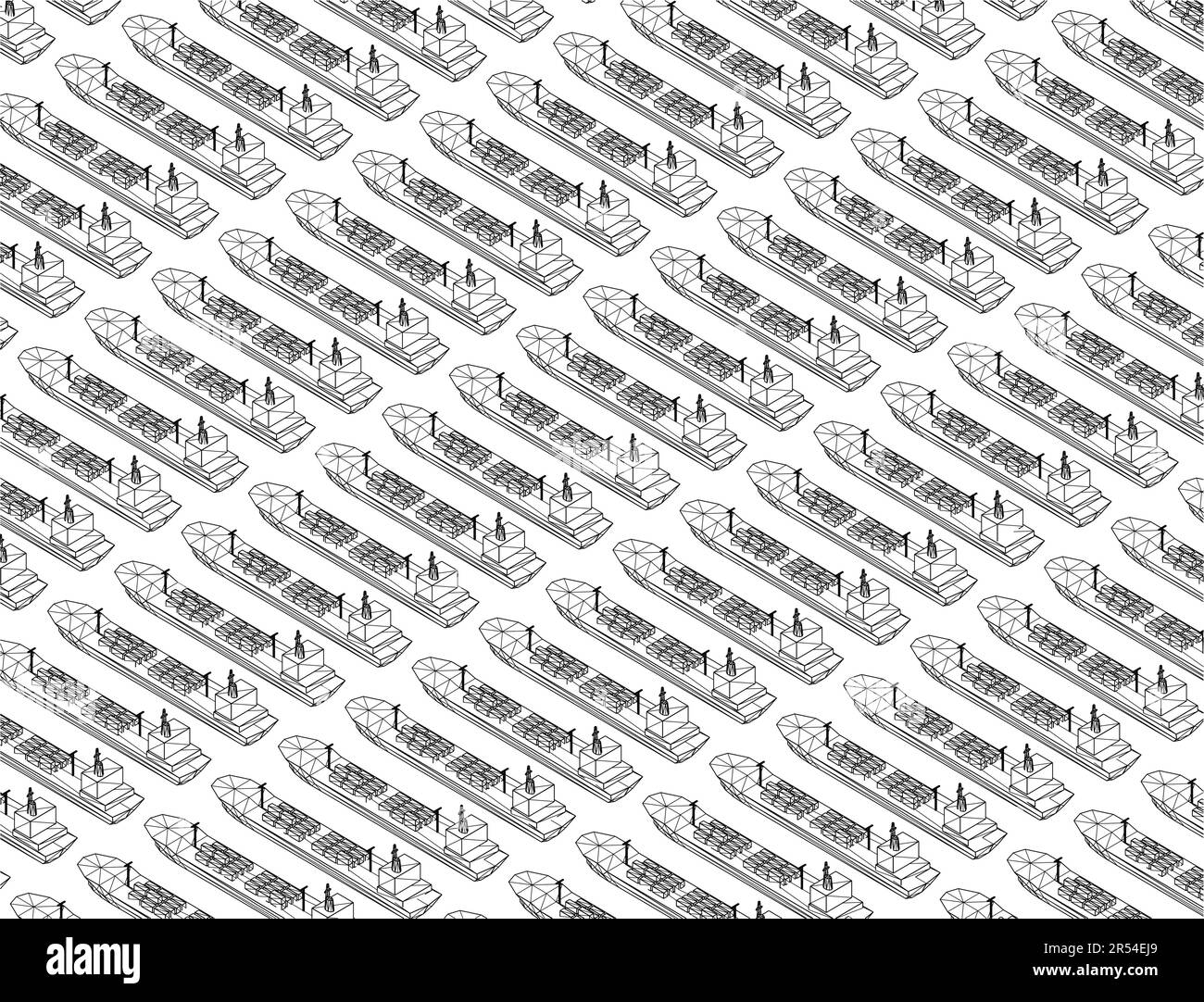 Background With A Wireframe Of Many Ships With Containers From Black Lines Isolated On A White