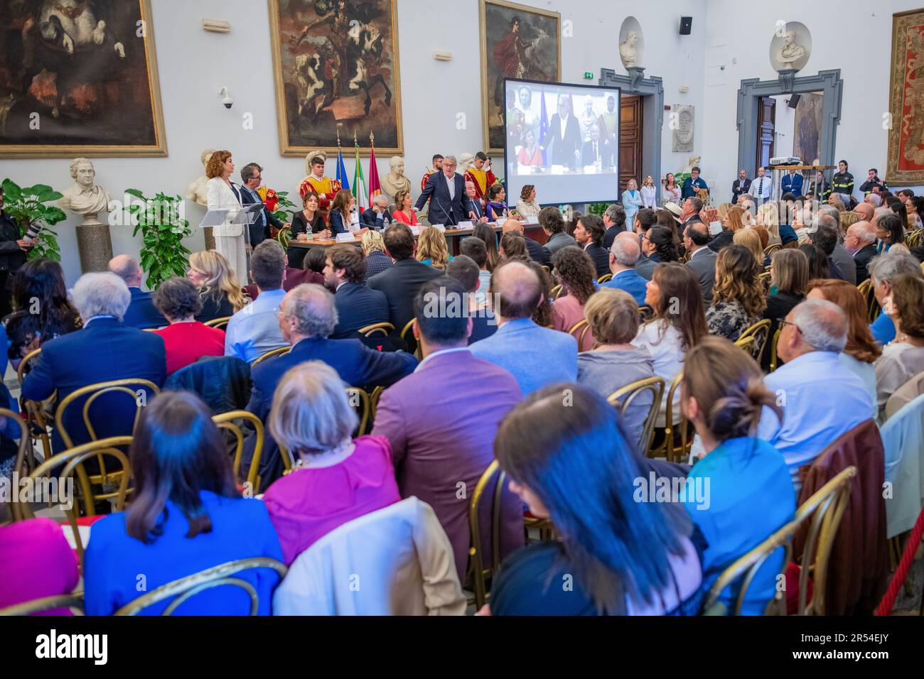 The Capitoline Councilor for Culture Miguel Gotor delivers a speech ...