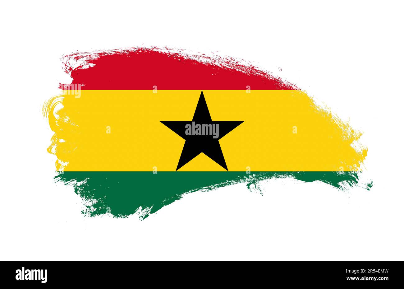 National flag of Ghana painted with stroke brush on isolated white ...