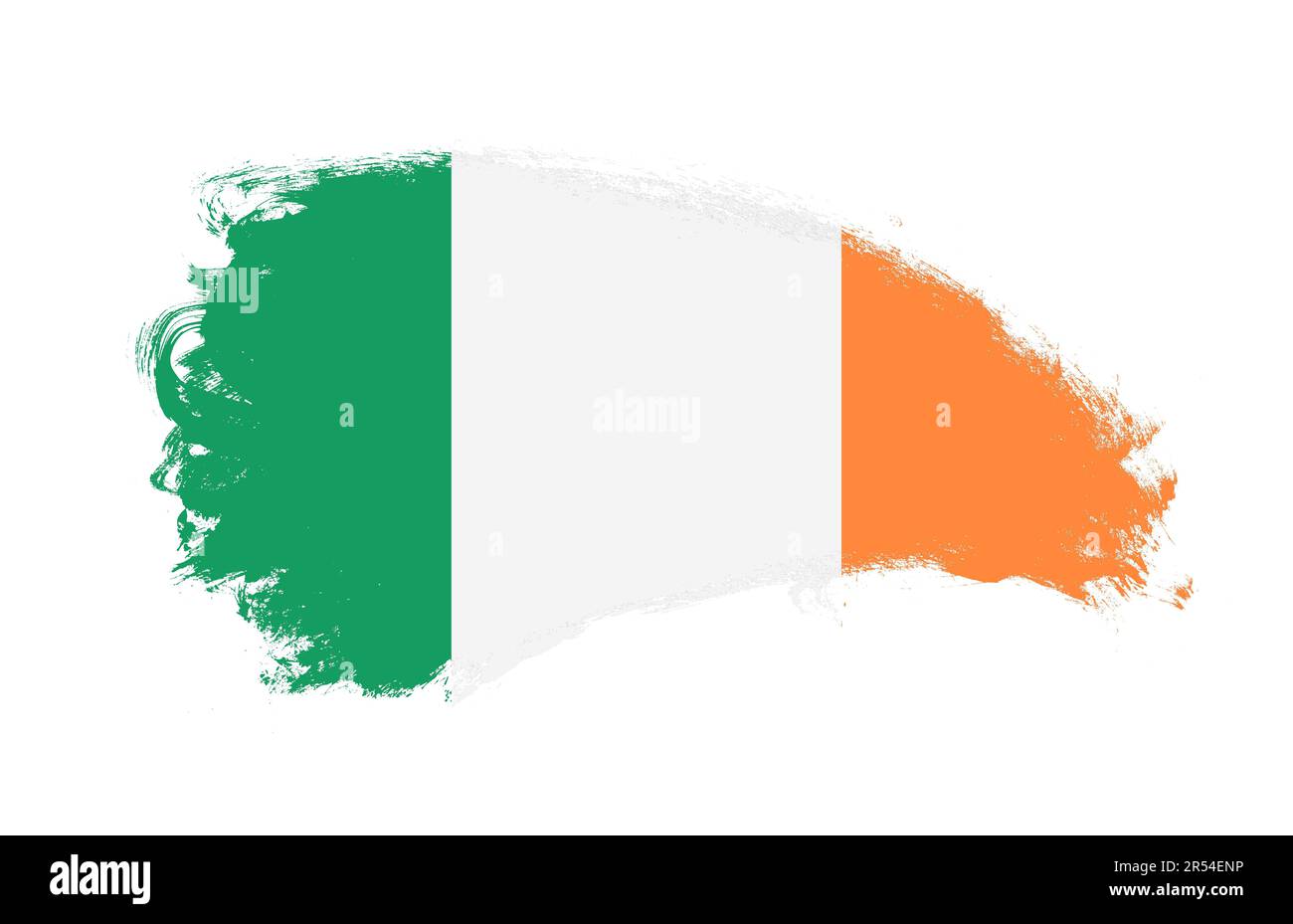 National flag of Ireland painted with stroke brush on isolated white ...