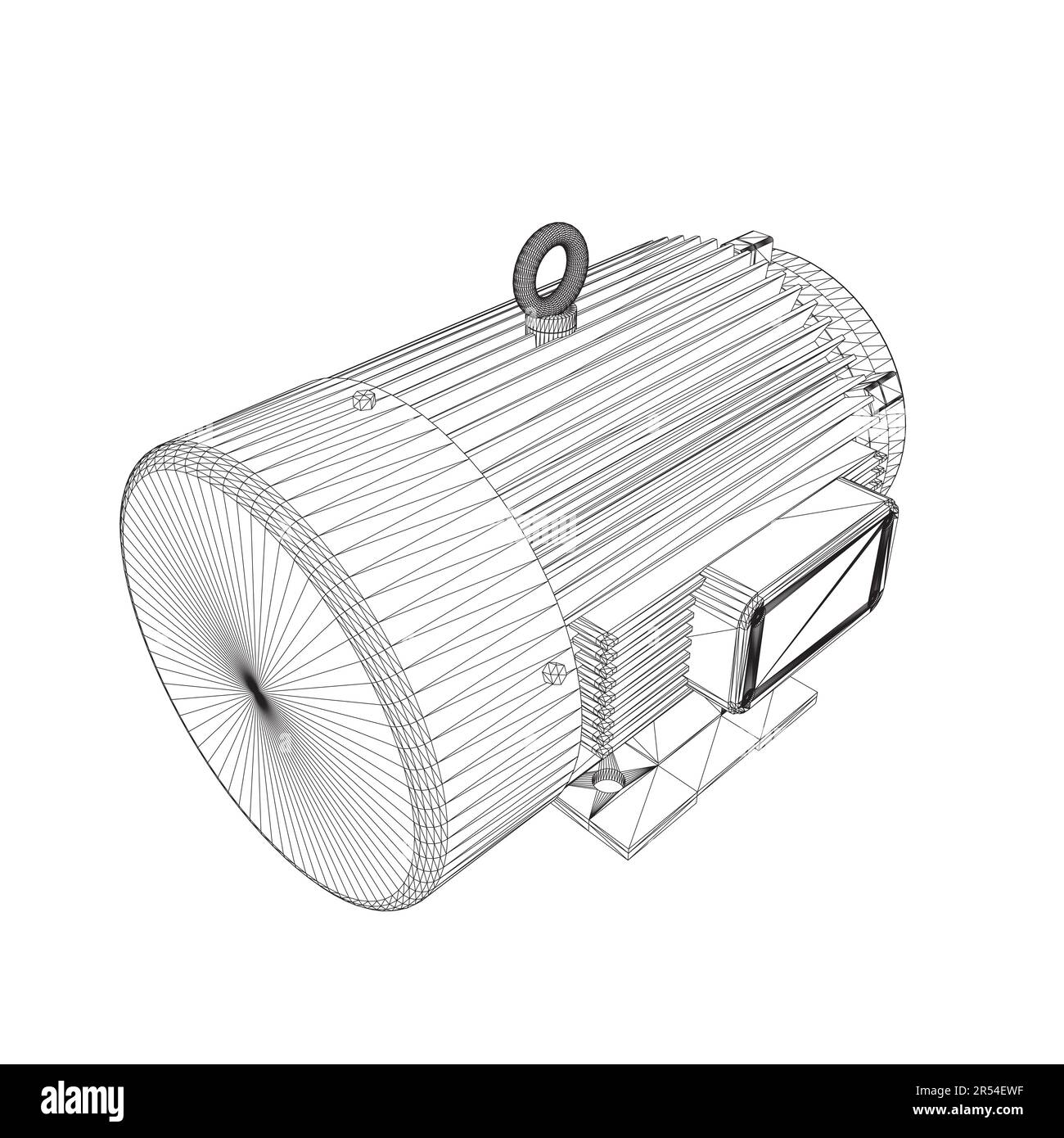 Electric motor icon on white background. Wireframe engine electric ...