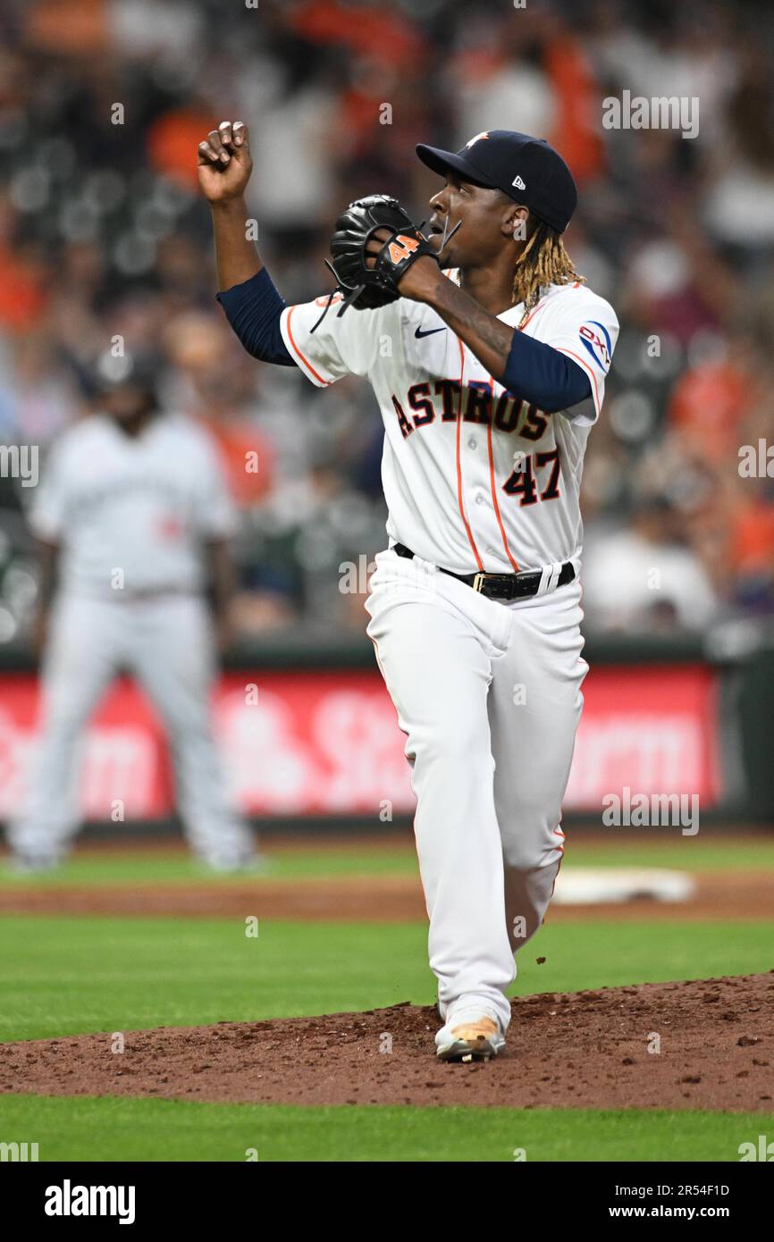 Houston Astros relief pitcher Rafael Montero (47) comes in to close out ...