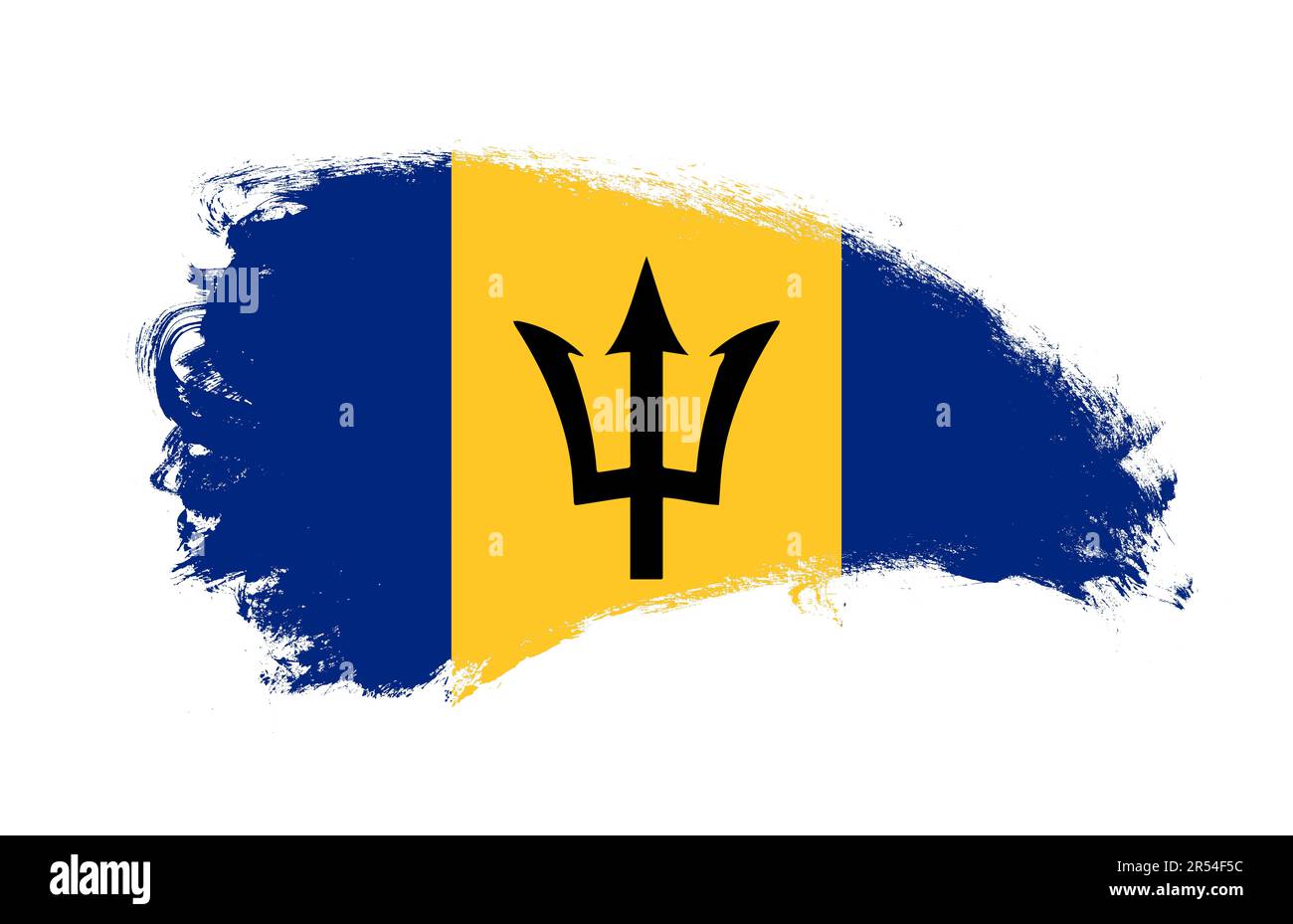 National flag of Barbados painted with stroke brush on isolated white ...
