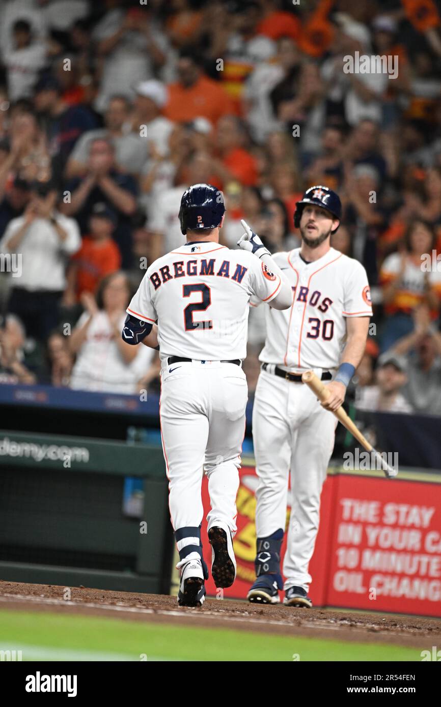 Houston Astros third baseman Alex Bregman (2) celebrates after hitting ...