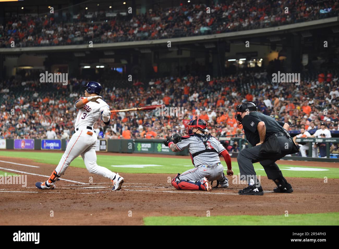 Houston Astros shortstop Jeremy Pena (3) batting, Minnesota Twins ...