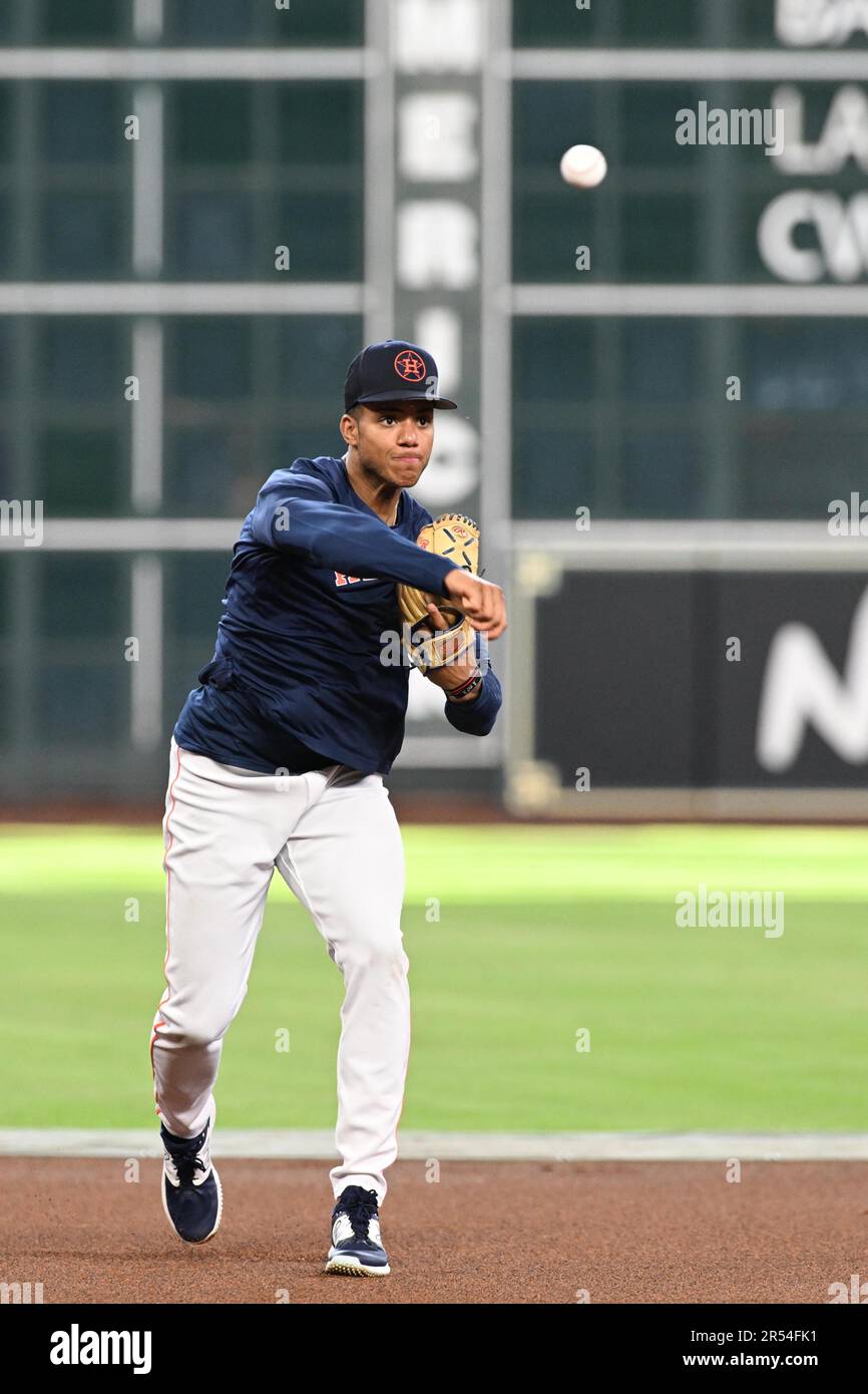 Houston Astros shortstop Jeremy Pena (3) takes infield practice before ...