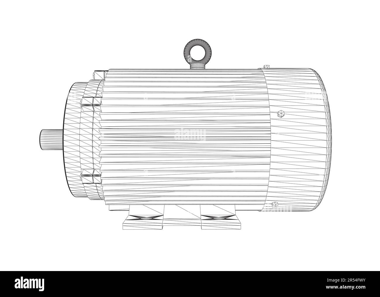 Electric motor icon on white background. Wireframe engine electric ...
