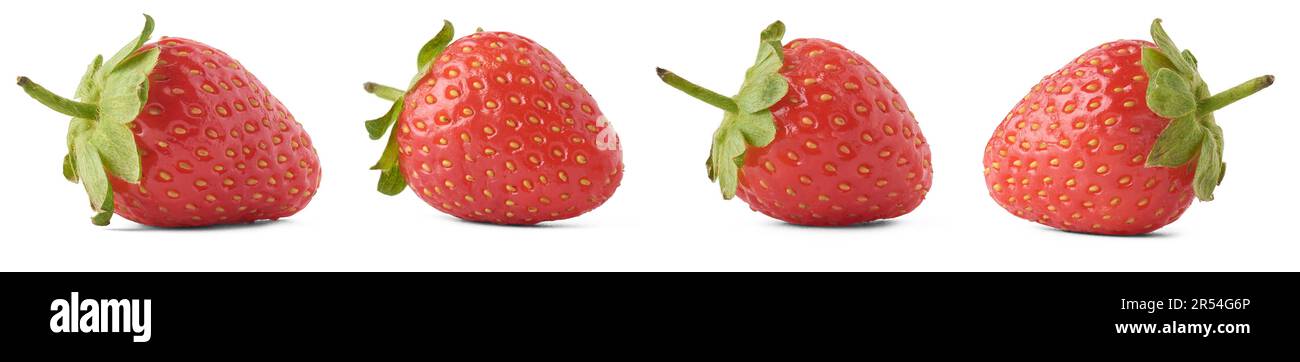 set of fresh strawberries, bright red color popular juicy fruit with ...