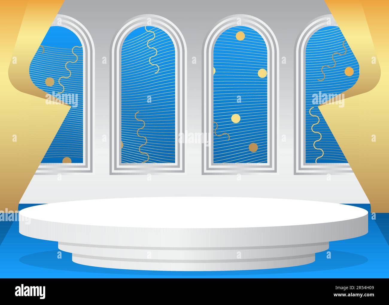 Blue, white and gold product display. Mockup cylinder pedestal podium ...