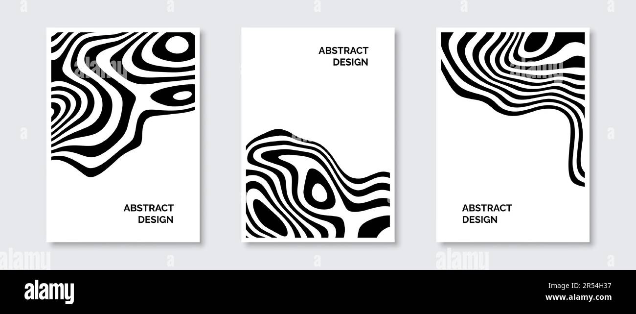 Black and white wavy lines banner set. Fluid undulate shapes posters ...