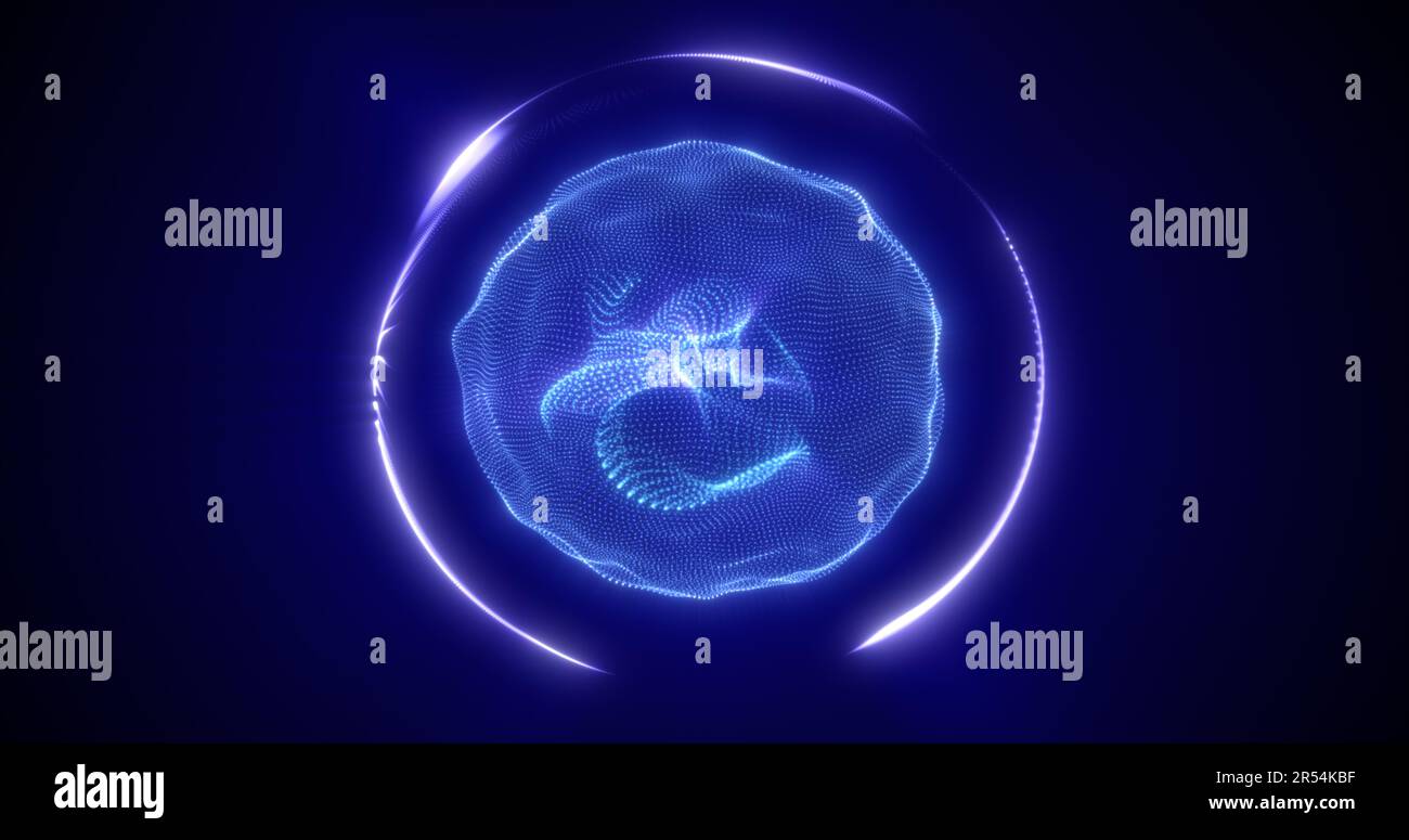Abstract blue energy sphere from particles and waves of magical glowing ...