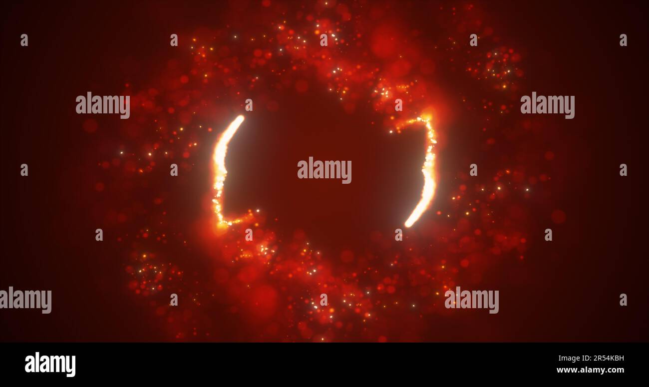 Abstract orange fiery lines and cyclic circles with energy magic sparks ...