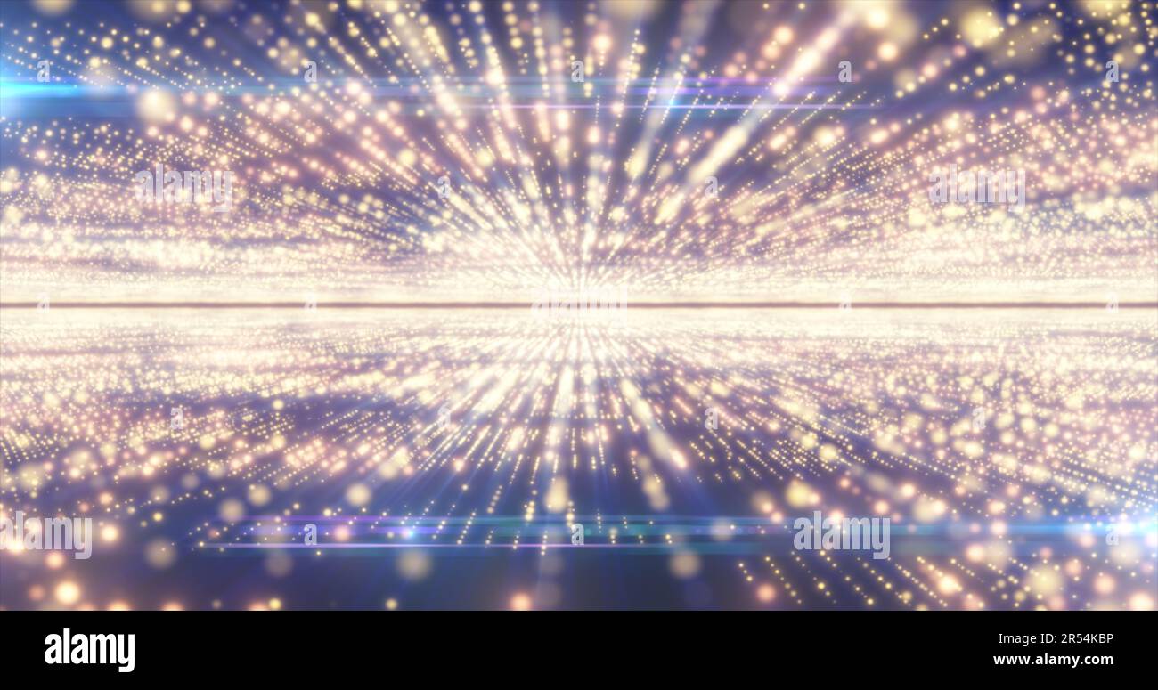 Abstract yellow energy hi-tech lines and digital particles fly in a ...