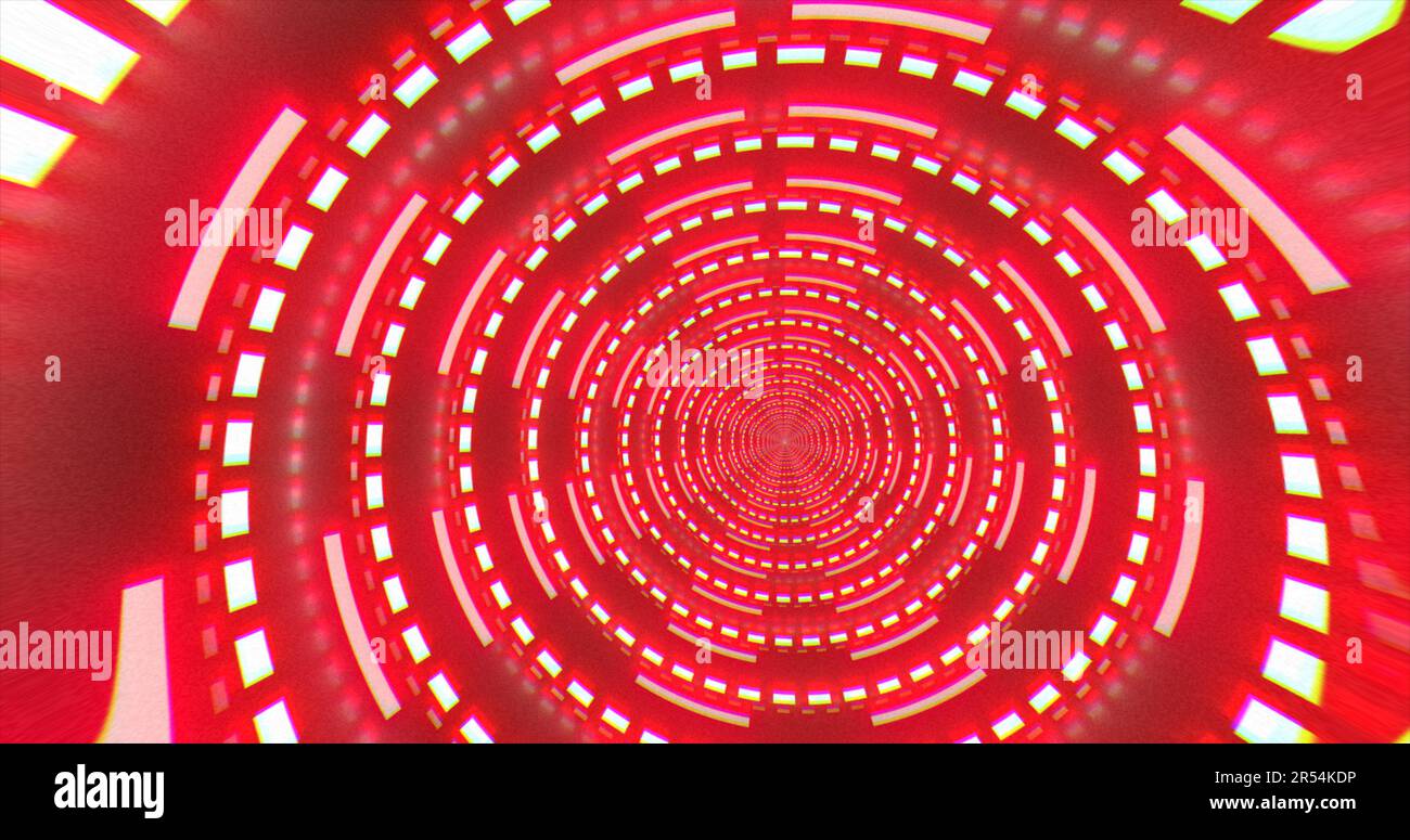 Abstract futuristic red hi-tech tunnel from energy circles and magic ...