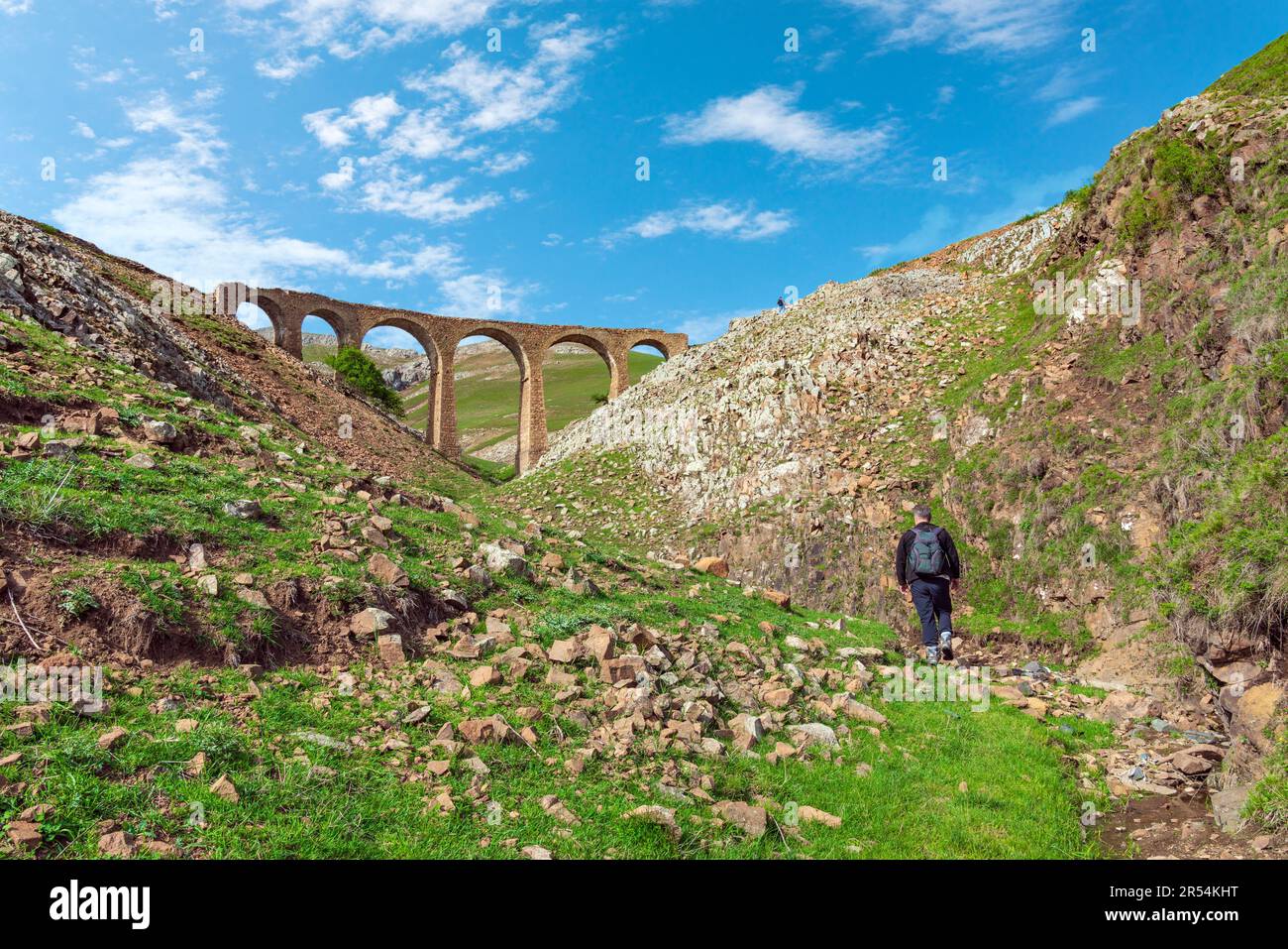 An ancient stone bridge in the suburbs of the city of Gadabay, built by ...