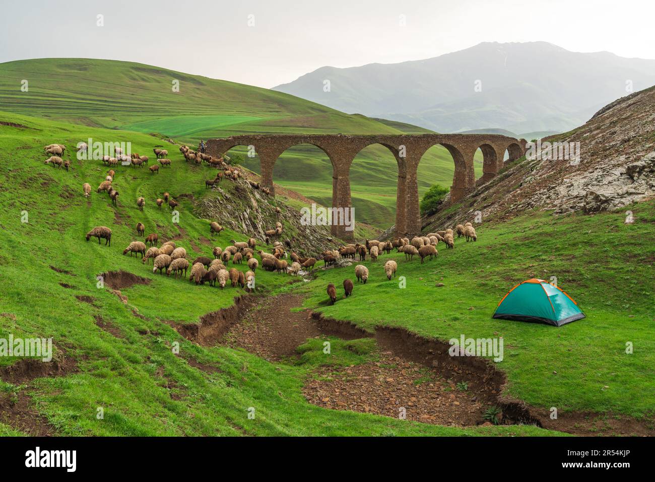 An ancient stone bridge in the suburbs of the city of Gadabay, built by ...