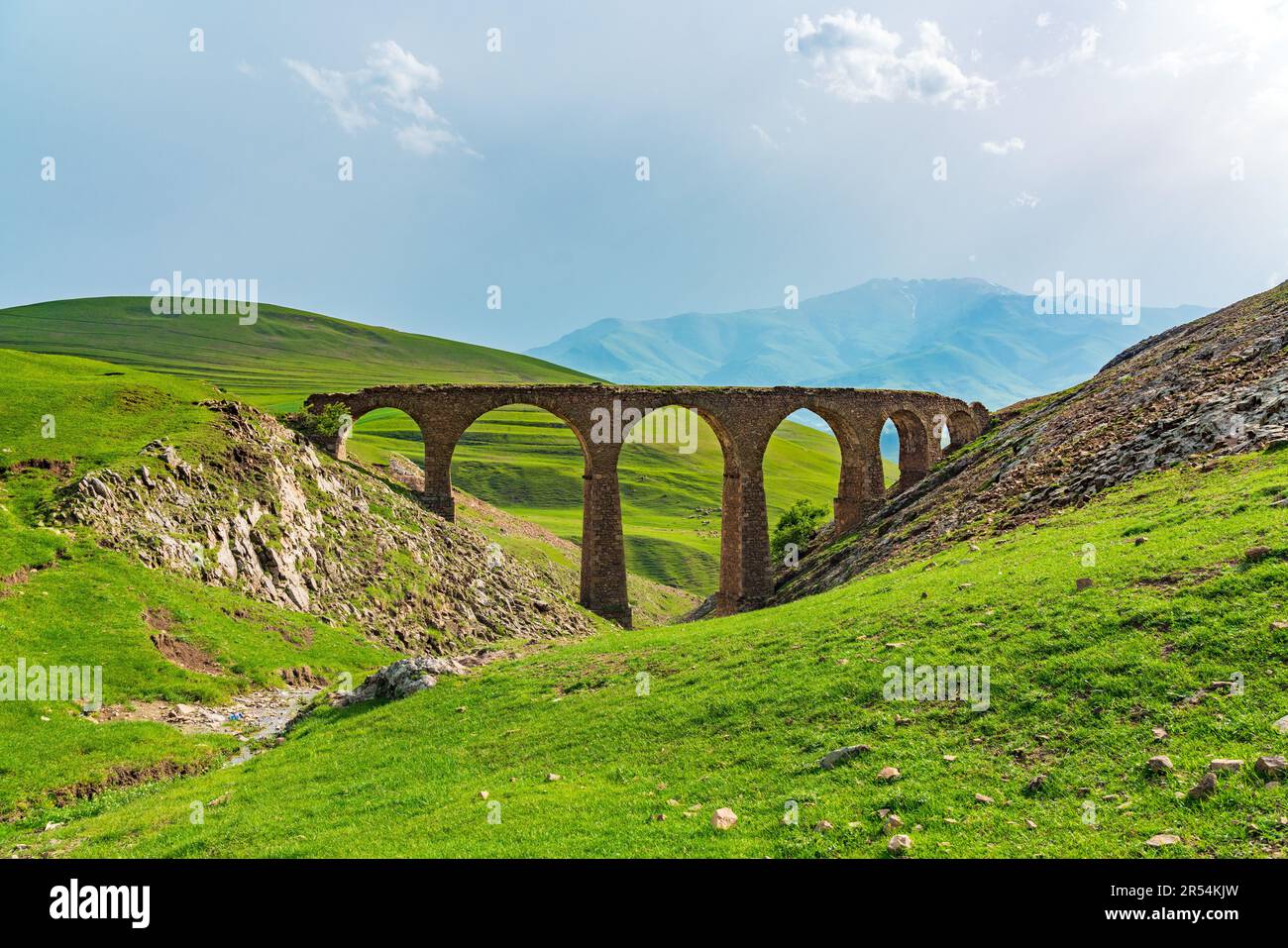 An ancient stone bridge in the suburbs of the city of Gadabay, built by ...