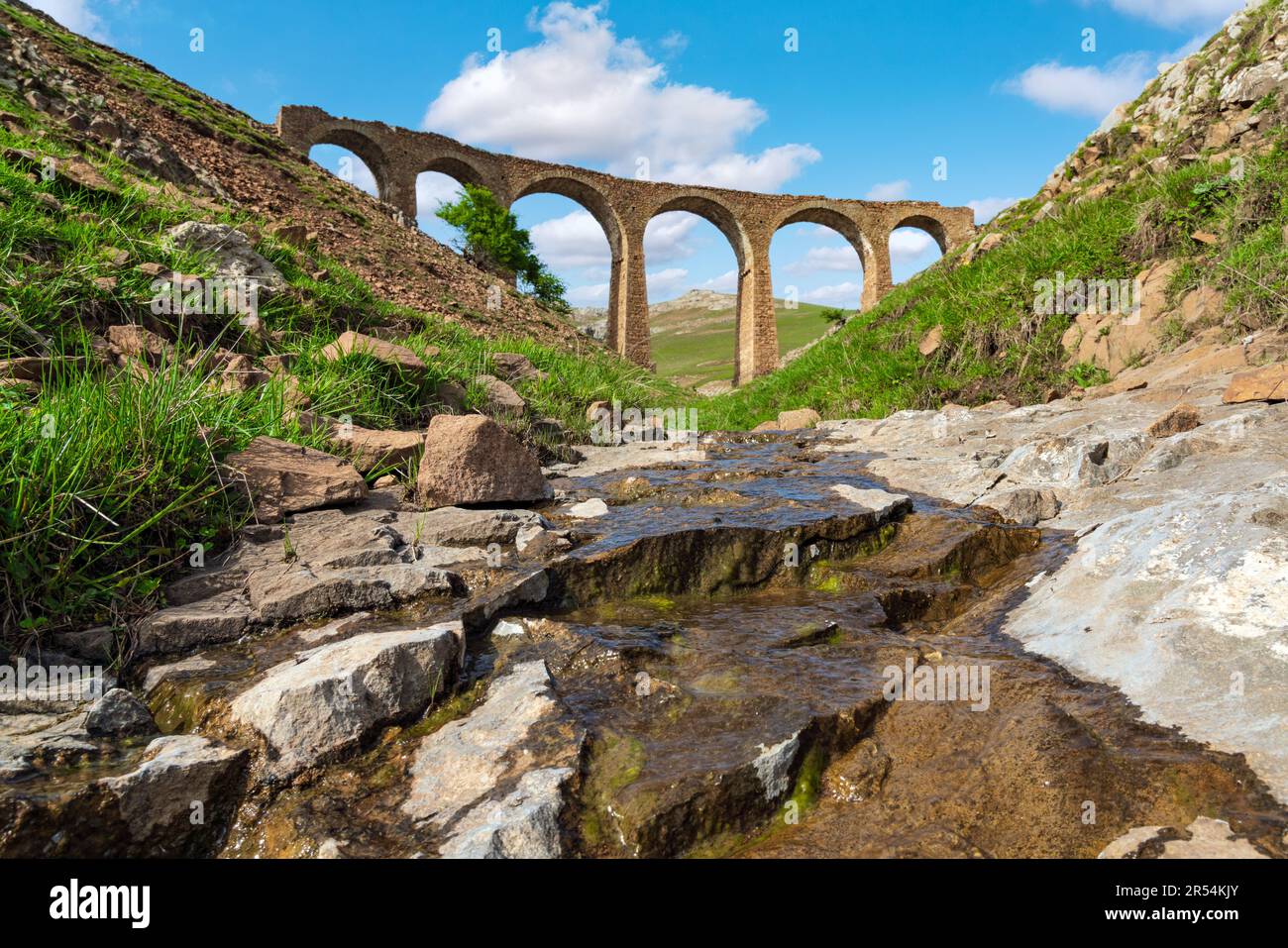 An ancient stone bridge in the suburbs of the city of Gadabay, built by ...