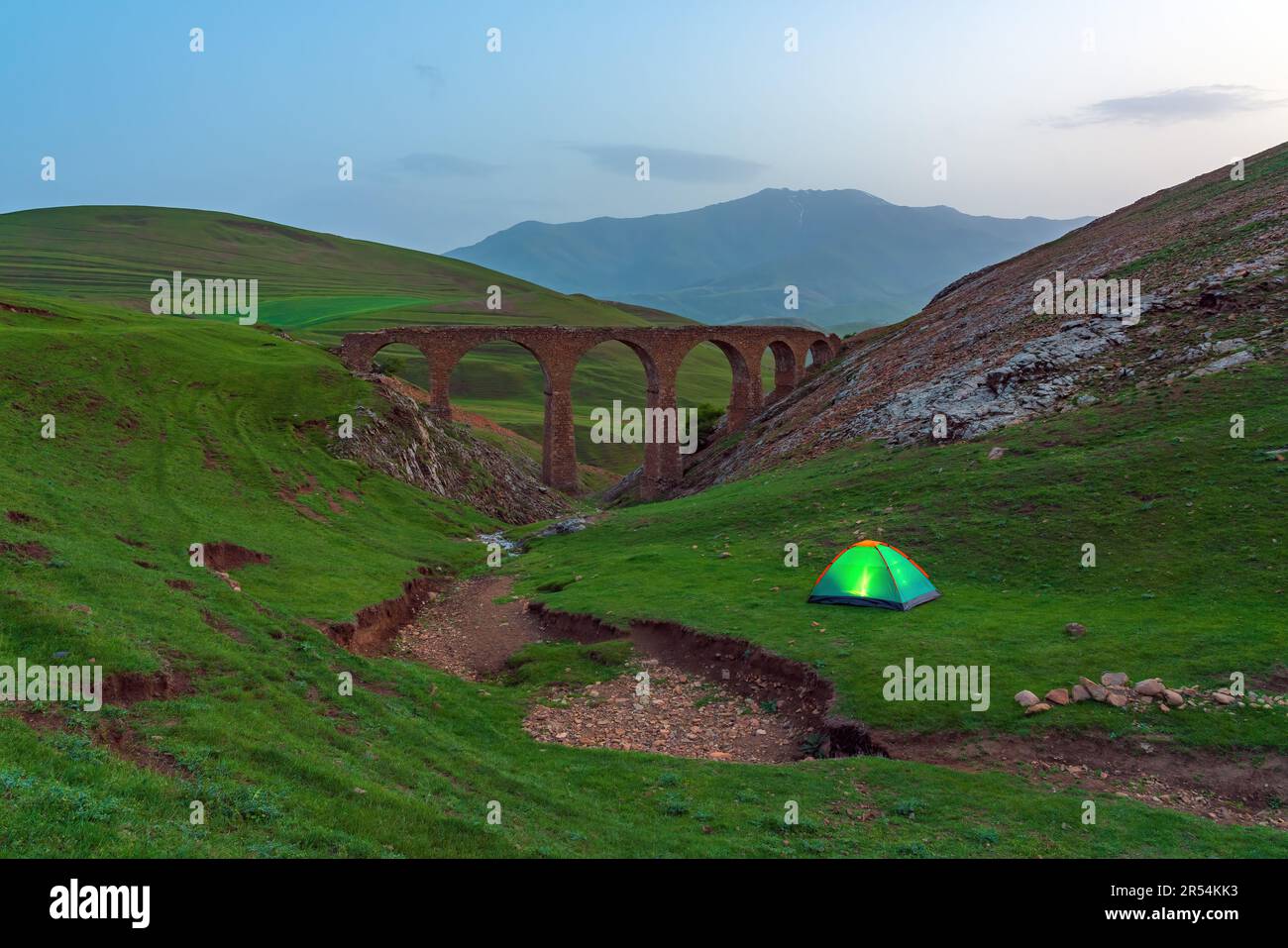 An ancient stone bridge in the suburbs of the city of Gadabay, built by ...