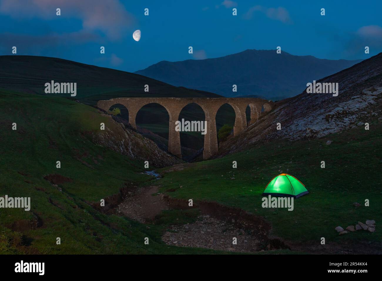 An ancient stone bridge in the suburbs of the city of Gadabay, built by ...