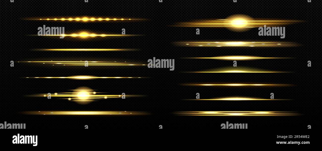 Realistic set of golden light lines isolated on transparent background ...