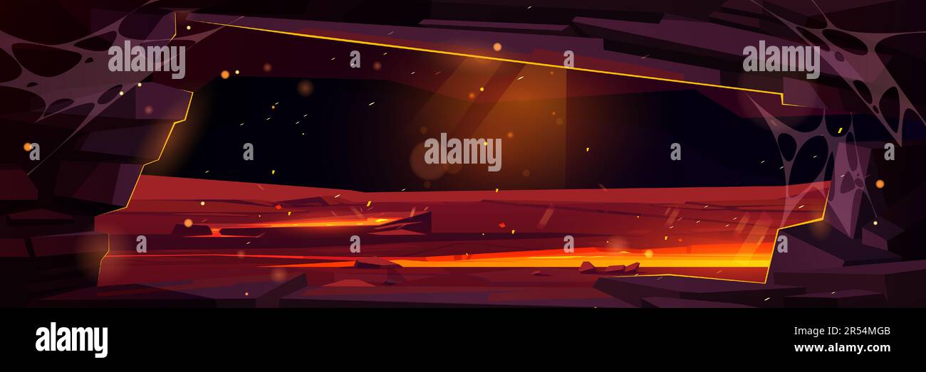 Volcano lava hell in underground rock cave view fantasy game cartoon ...