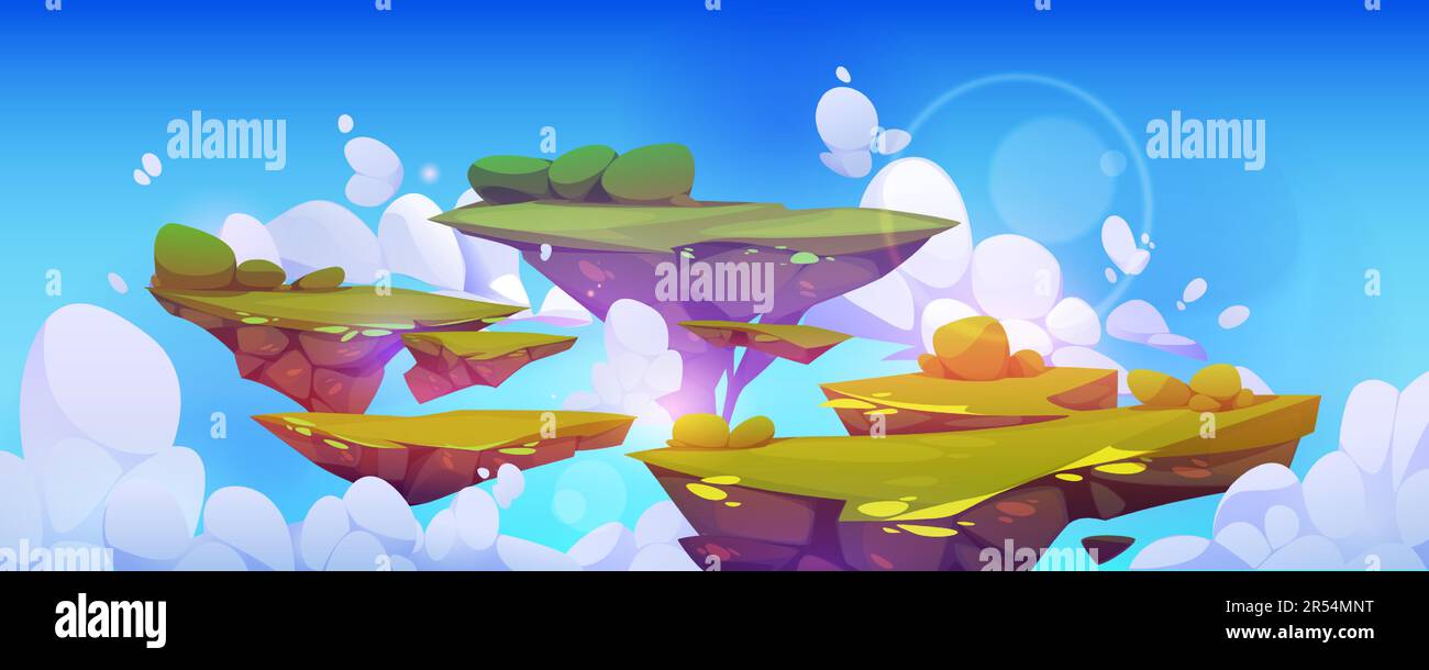 Island floating in sky fantasy game background. Magic landscape with ...