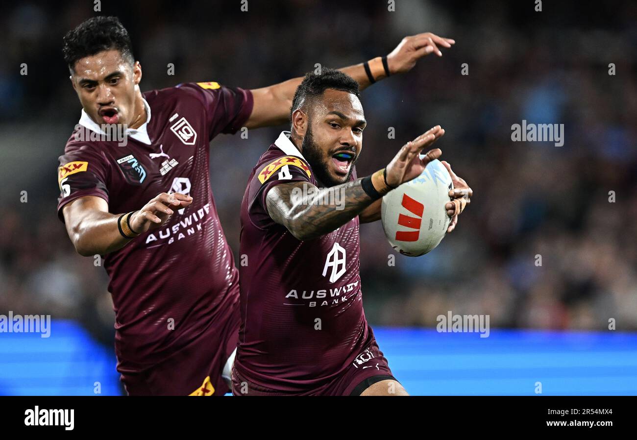Adelaide, Australia. 31st May, 2023. Hamiso Tabuai-Fidow of the Maroons ...