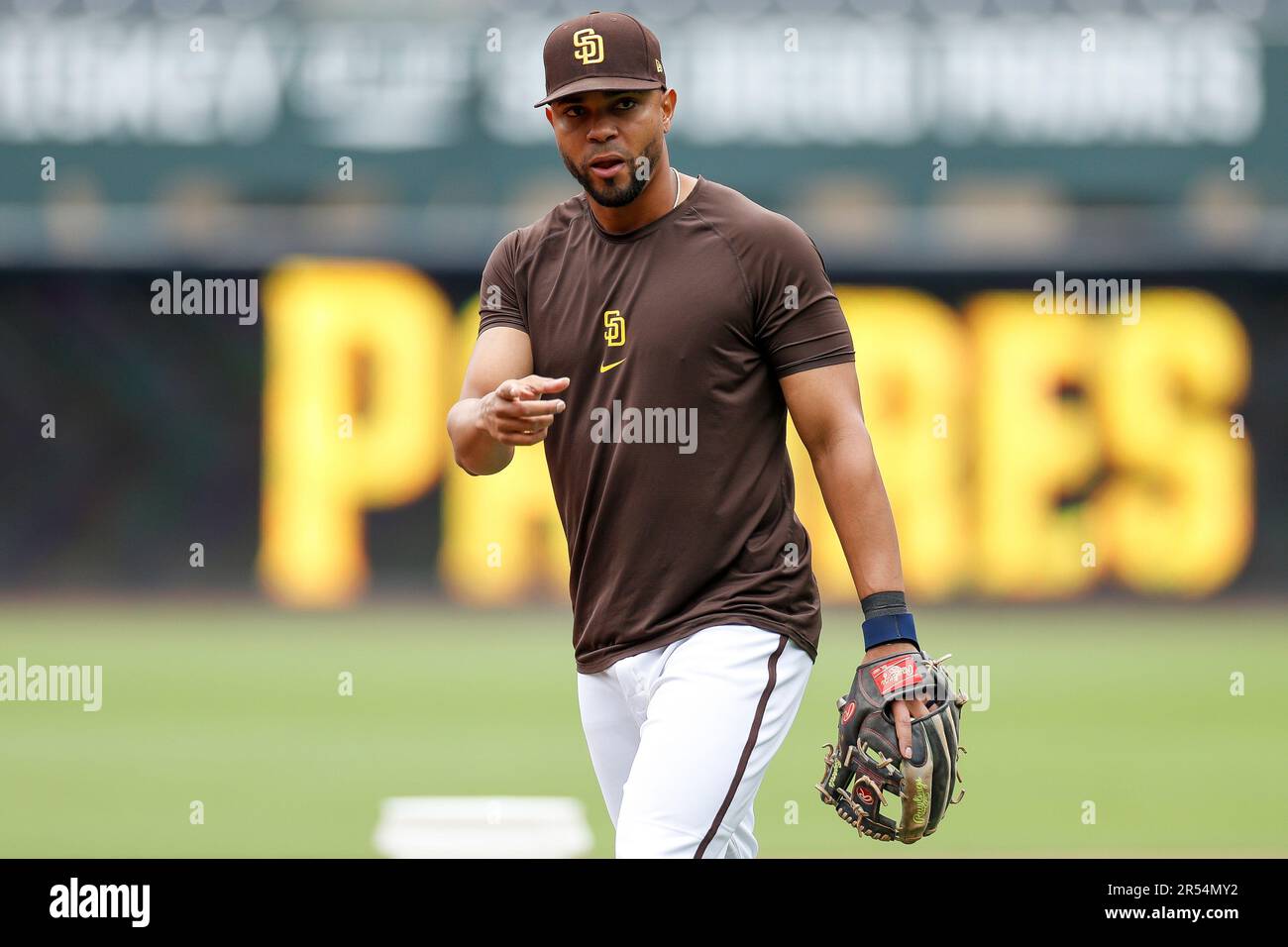 San Diego Padres shortstop Xander Bogaerts warms up prior to a baseball ...