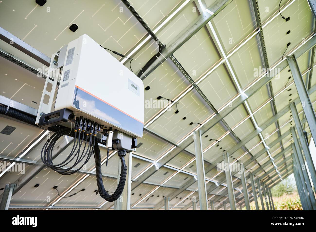 Tunrning on solar photovoltaic panel. Preparing solar inverter for work ...