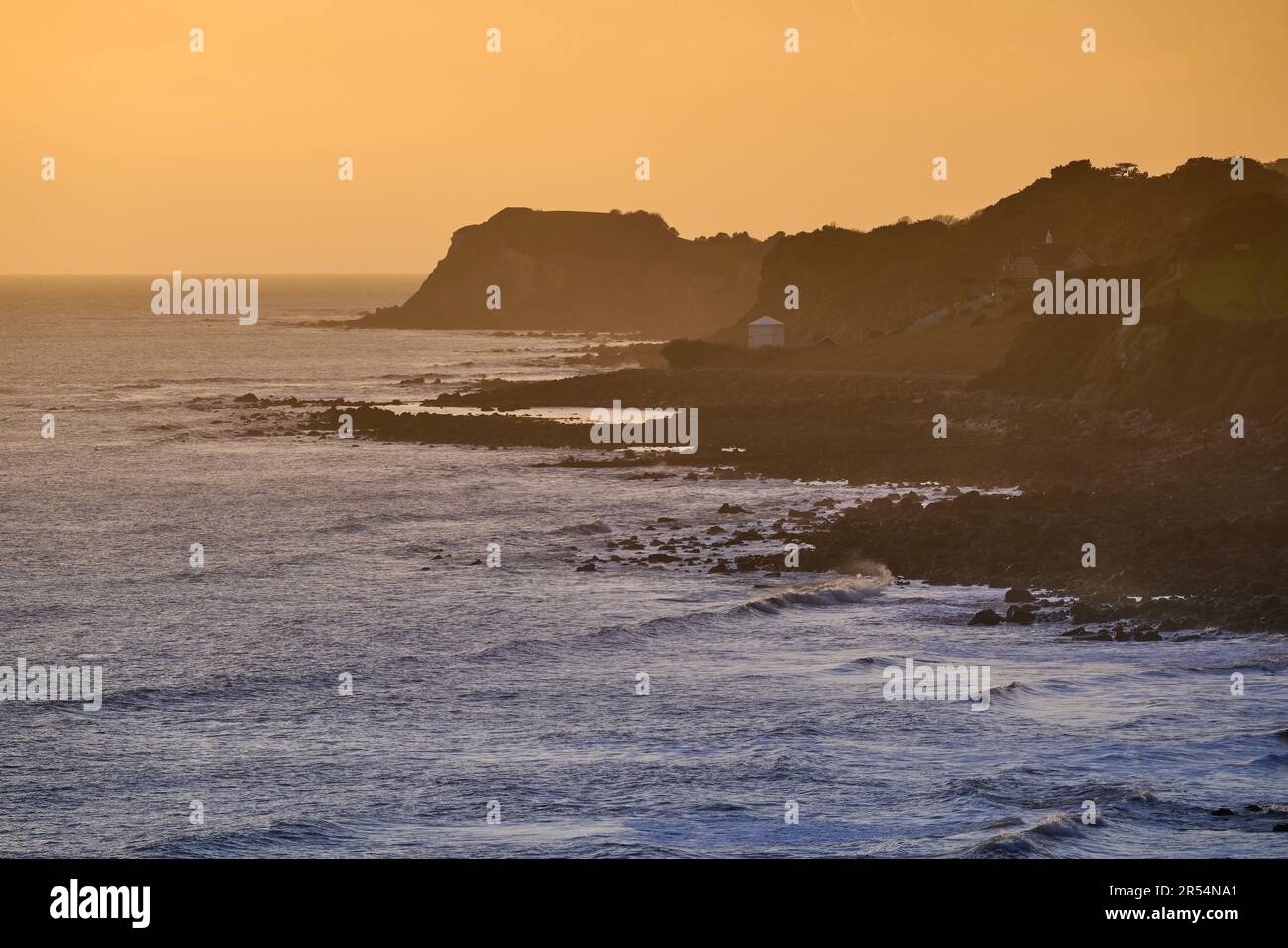 Landscape oriented photo of sunset at the Ventnor coast on the Isle of ...