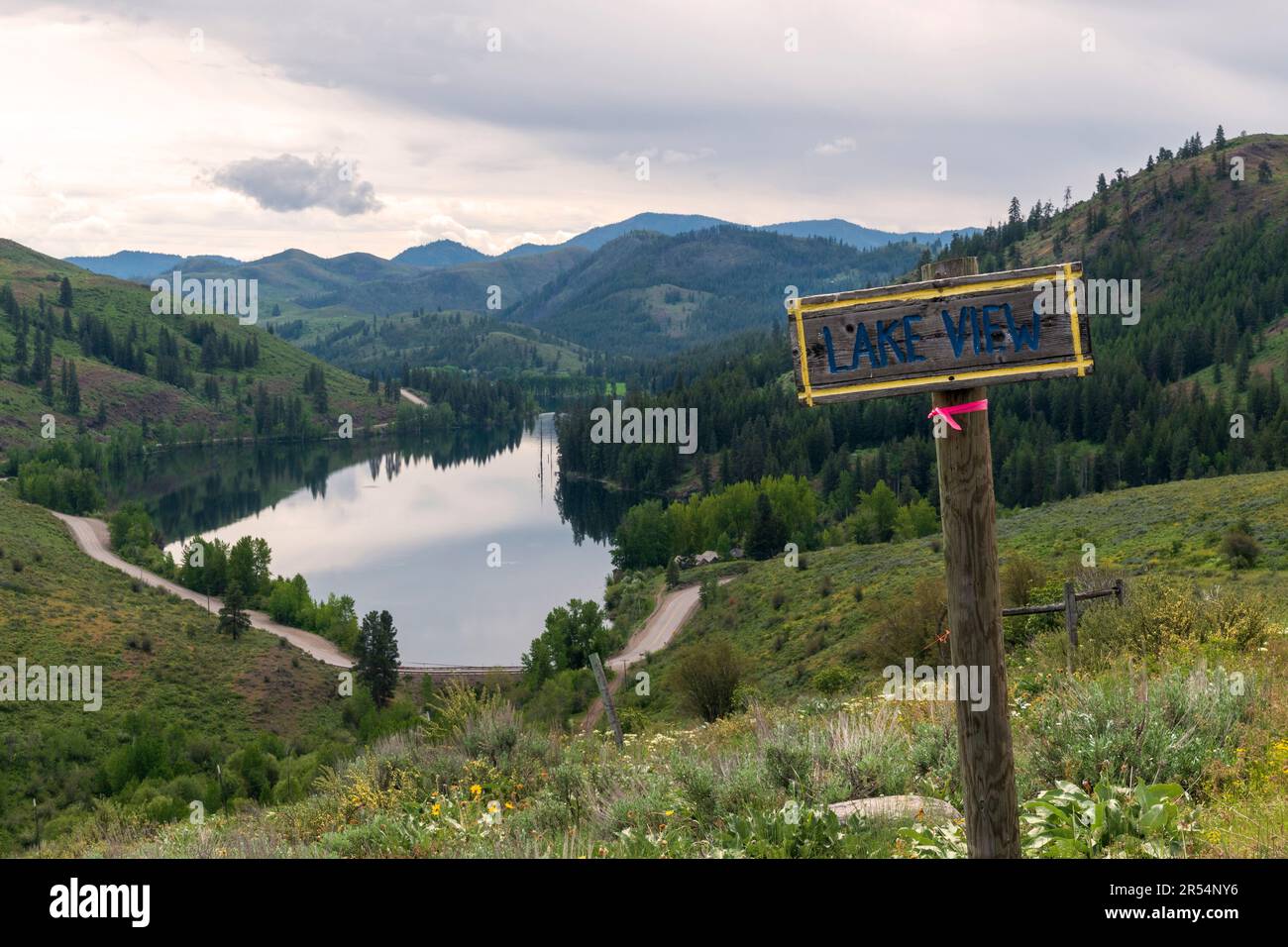 A sign stating "Lake View" overlooks Patterson Lake and the surrounding ...