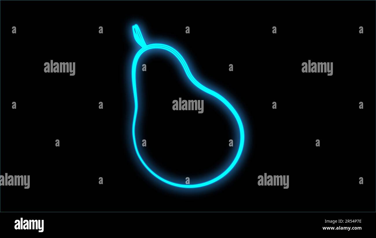 Neon light. Pear with leaf sign icon. Fruit symbol. Glowing graphic ...