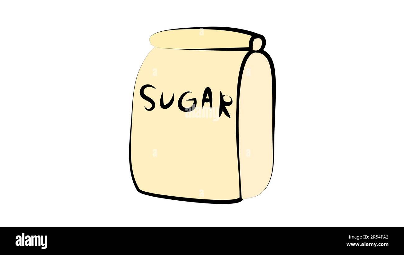 Cartoon doodle linear sugar, bag isolated on white background. Vector ...