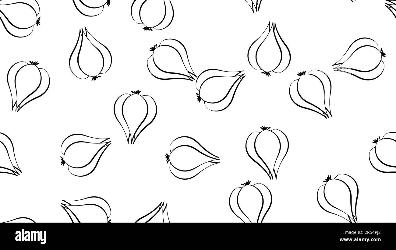 Garlic seamless pattern. Black white image. Simple print drawn by lines ...