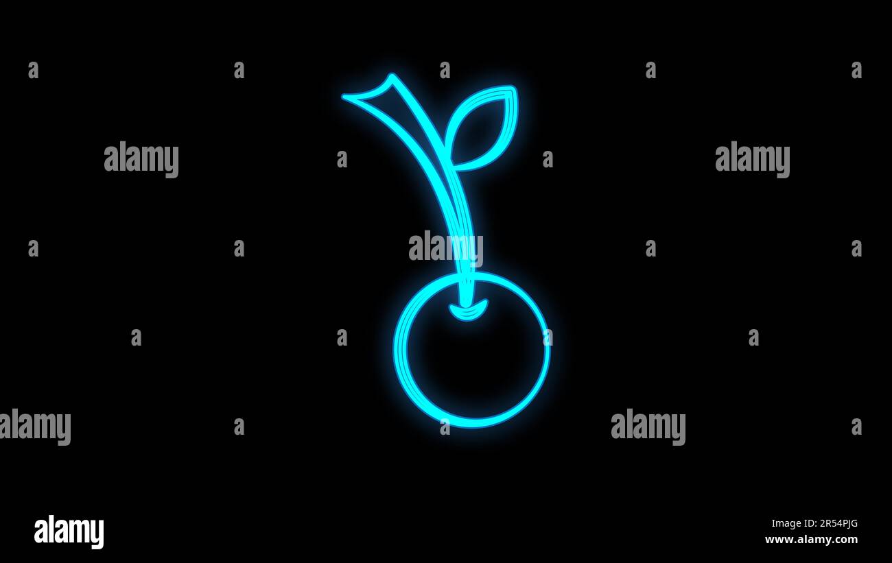 Cherry neon sign with berry and green leaf in circle. Symbol idea for ...