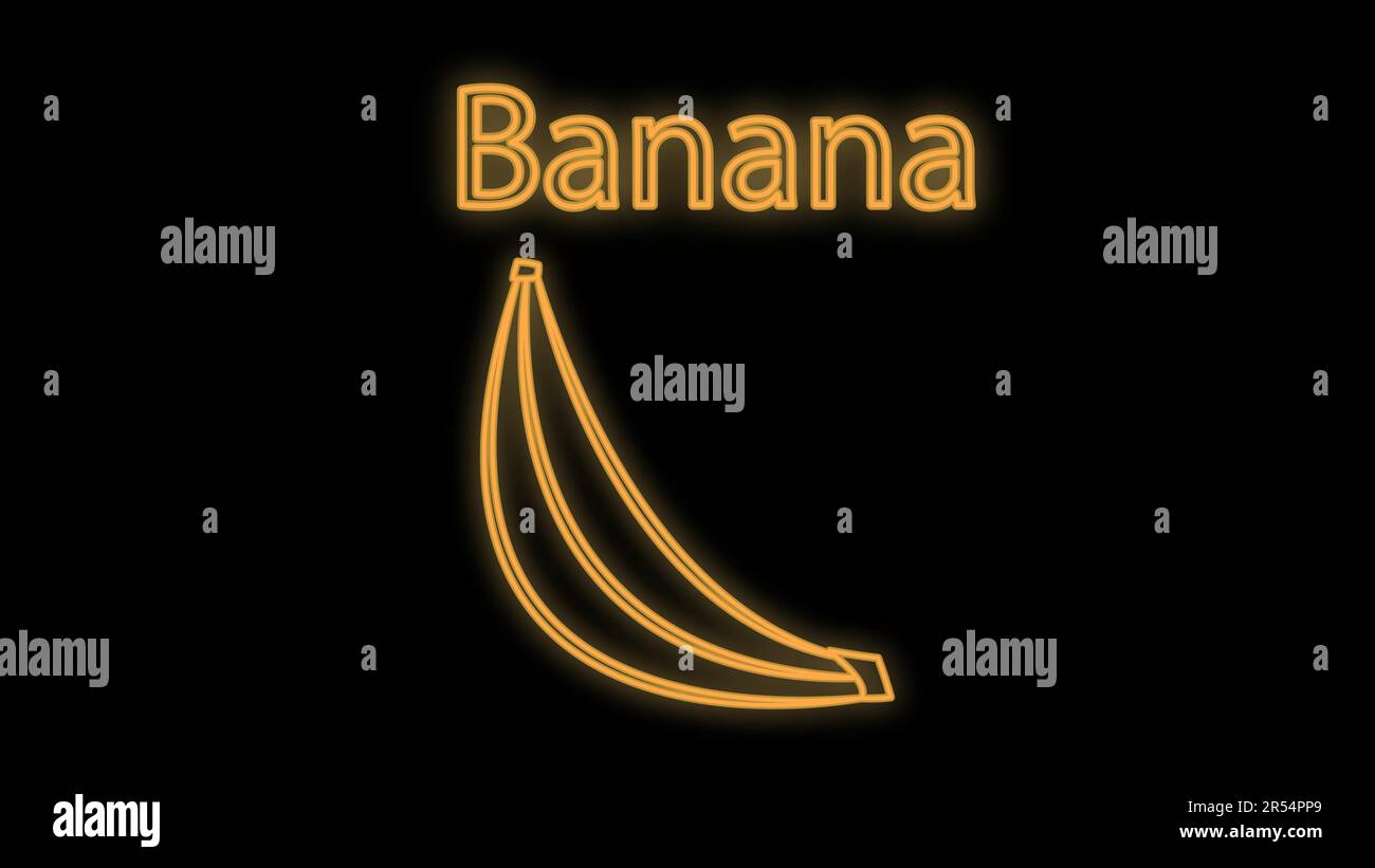 vector illustration. neon illustration of a banana in brown on a black ...