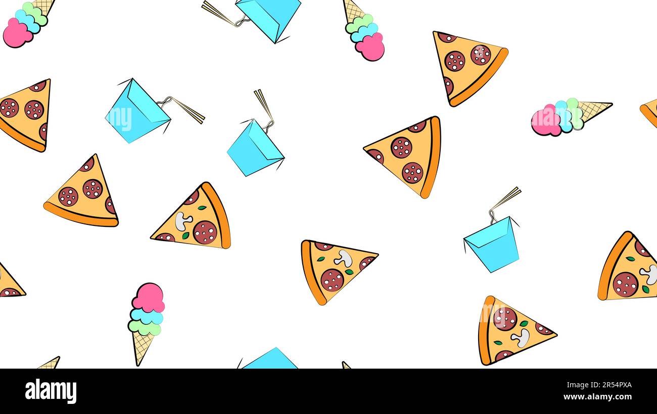 Seamless endless pattern of different delicious hearty hot pizzas ...