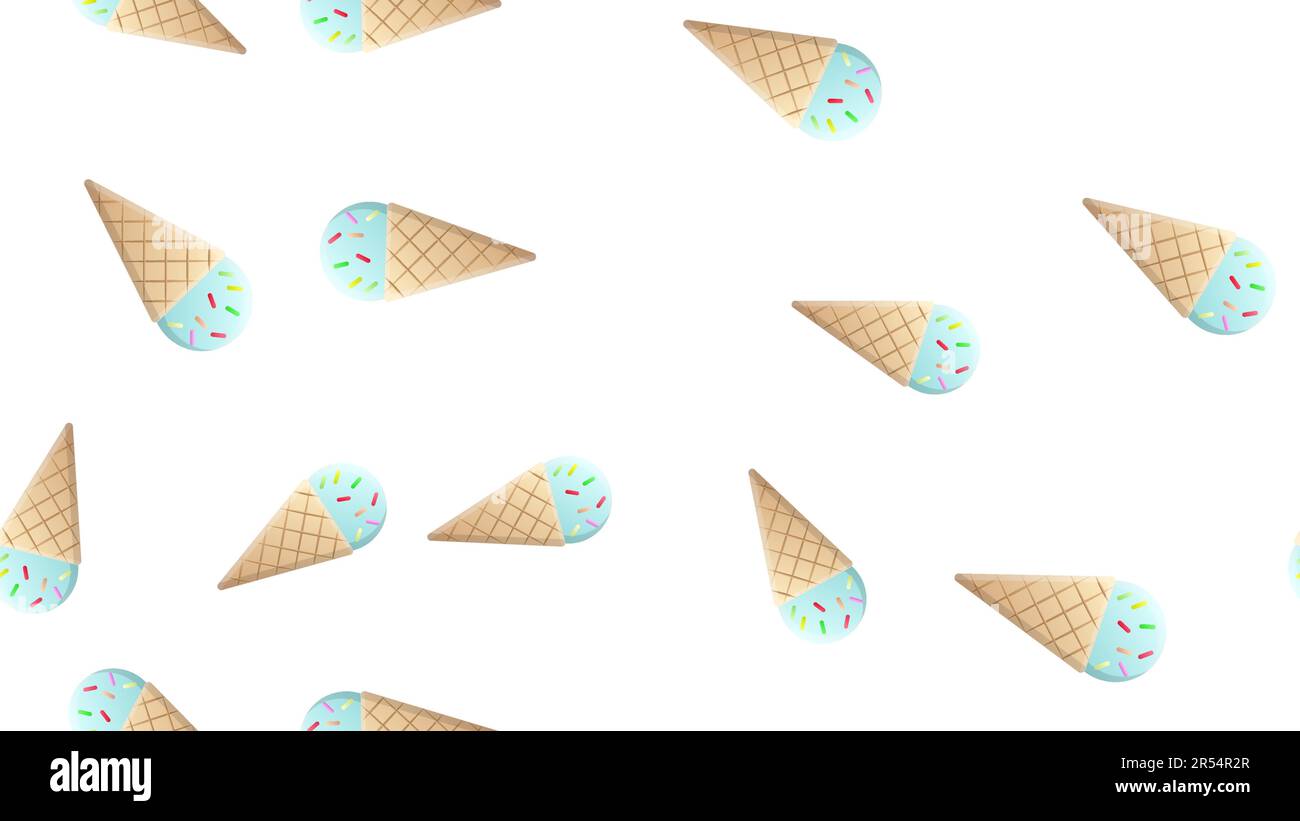 Seamless pattern with contour ice cream and hearts. Thin line flat ...