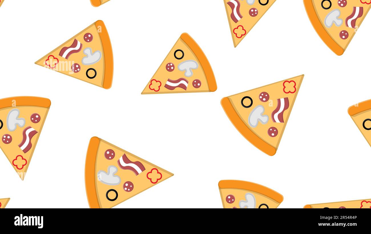 Colorful seamless pattern with delicious Pepperoni pizza slices on dark ...