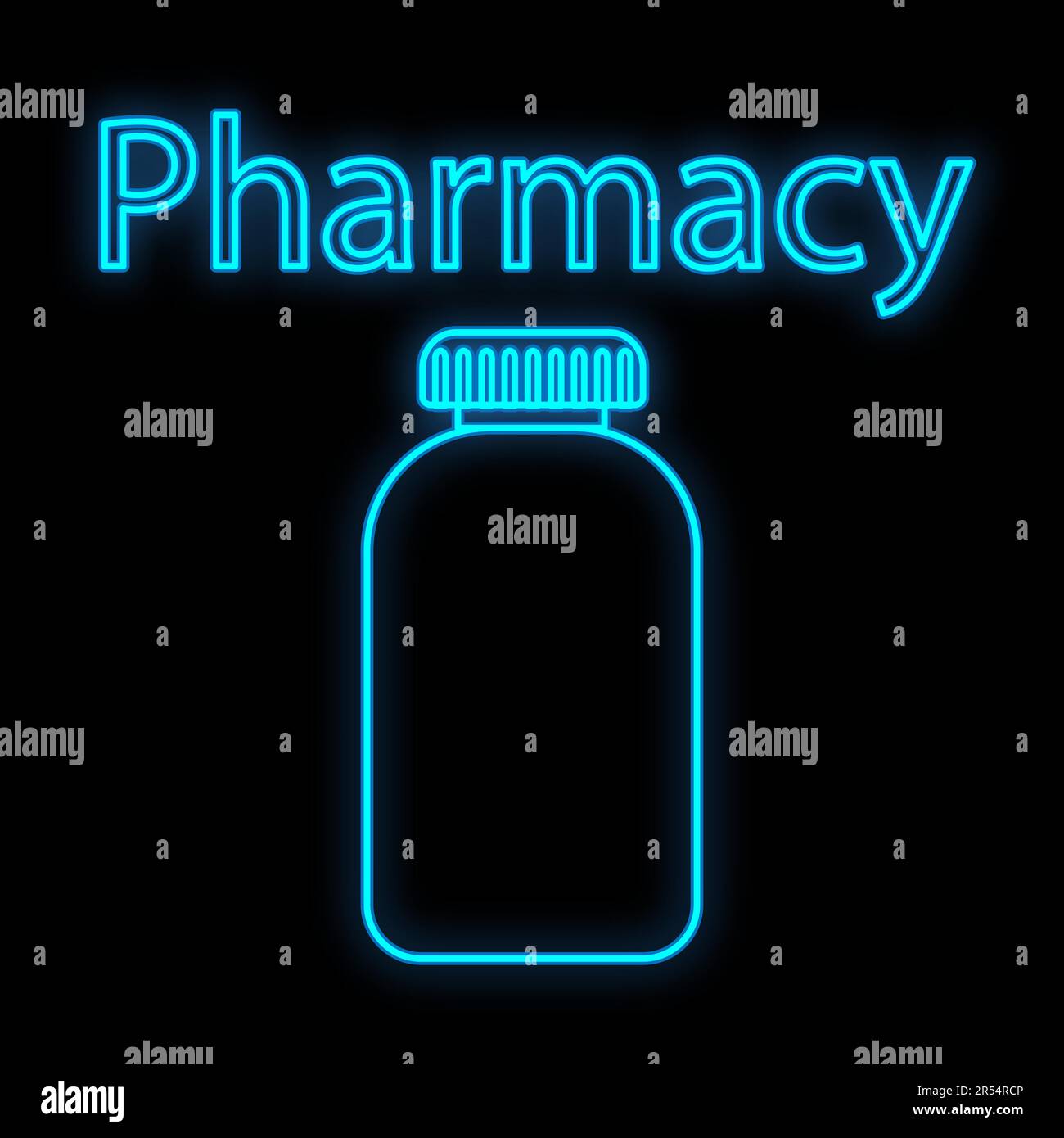 Bright luminous blue medical digital neon sign for a pharmacy or ...