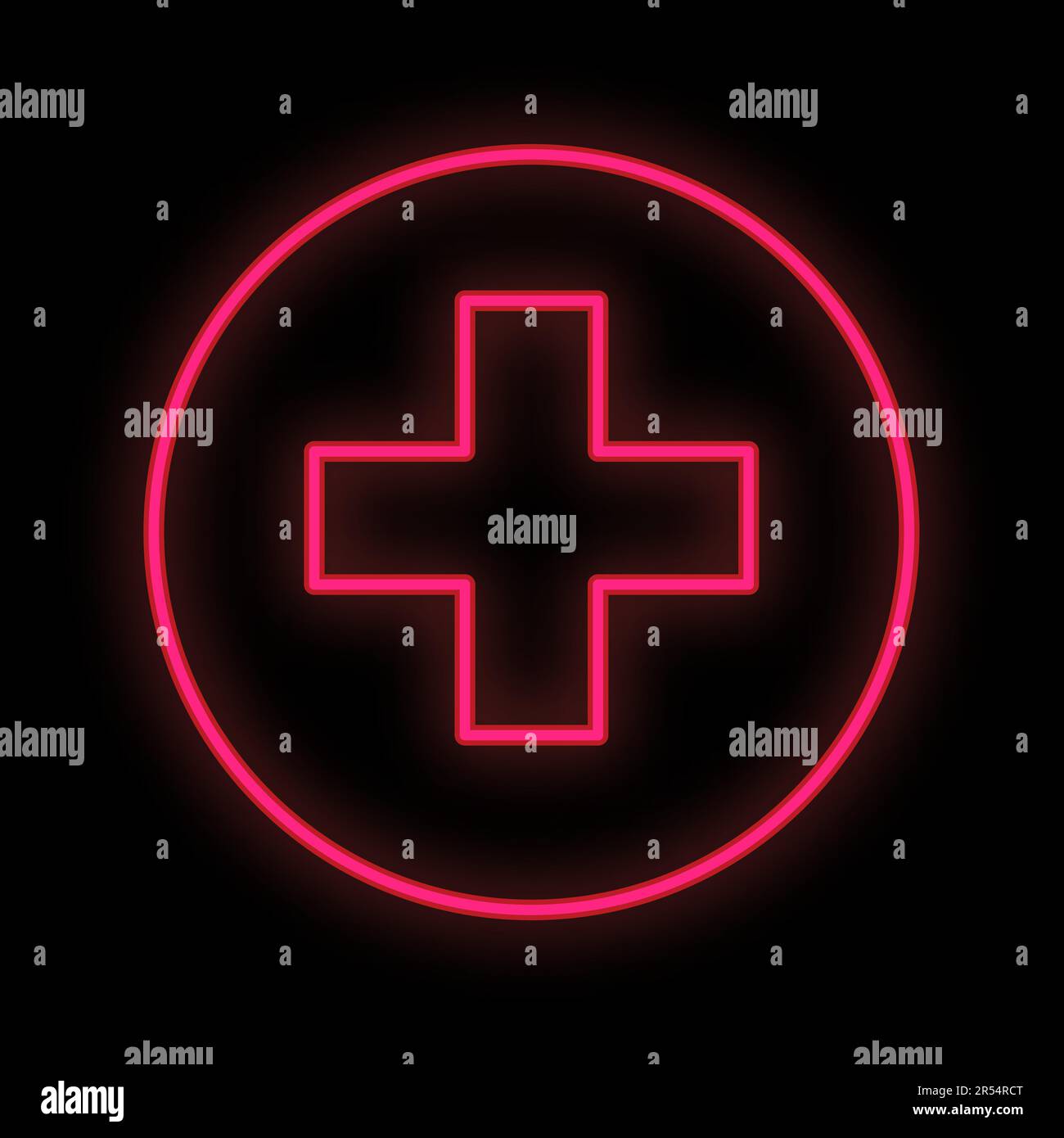Bright luminous red medical digital neon sign for a pharmacy or ...