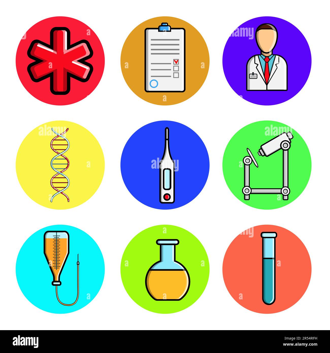 Set of medical round icons, medical equipment items, ambulance, medical ...
