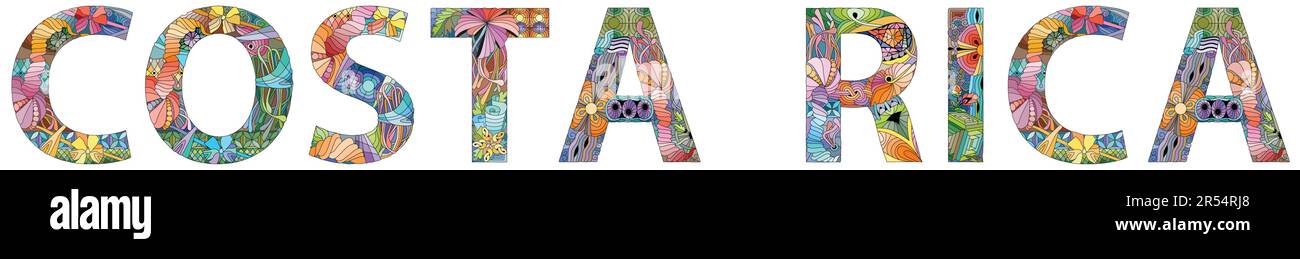 Vector word Costa Rica. Hand-painted art design. Illustration for t ...