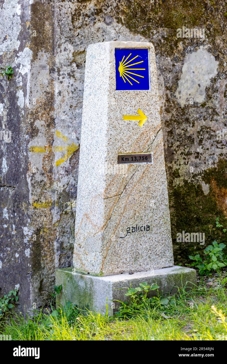 Way of Santiago stone sign Stock Photo - Alamy