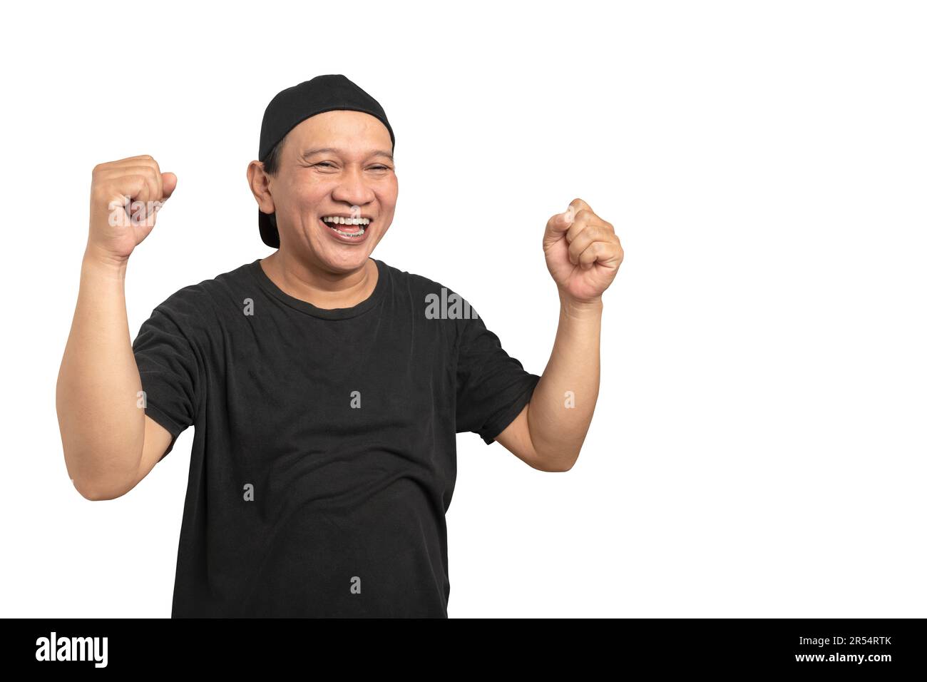 Portrait of an Asian man with an excited facial expression isolated ...