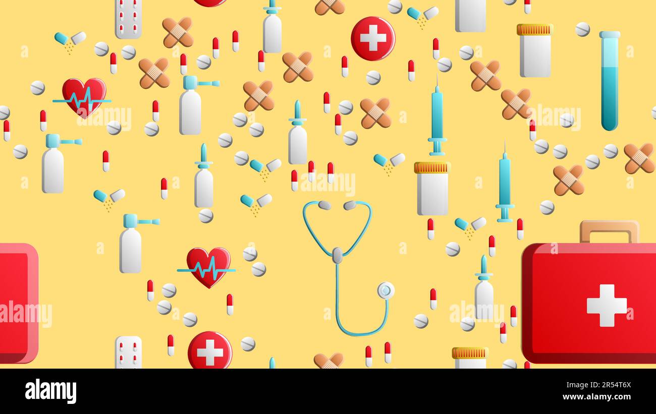 Endless seamless pattern of medical scientific medical items icons jars ...